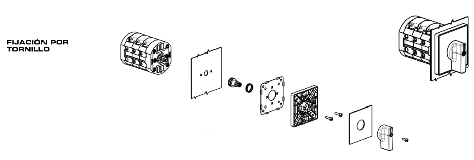 Interruptor inversor trifásico 20A maneta negra 48x48 Giovenzana ADAJUSA